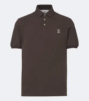 Brunello Cucinelli Logo Cotton Pique Polo Shirt - Brown