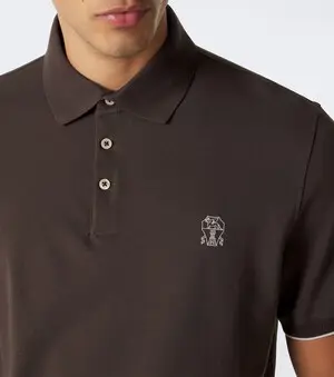 Brunello Cucinelli Logo Cotton Pique Polo Shirt - Brown
