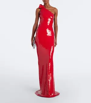 David Koma Sequined One-shoulder Gown