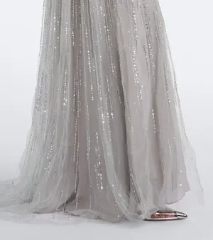 Monique Lhuillier Bow-detail Sequined Tulle Gown
