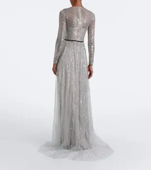 Monique Lhuillier Bow-detail Sequined Tulle Gown