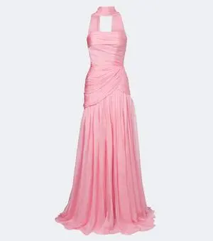 Monique Lhuillier Scarf-detail Draped Silk Bustier Gown - Pink