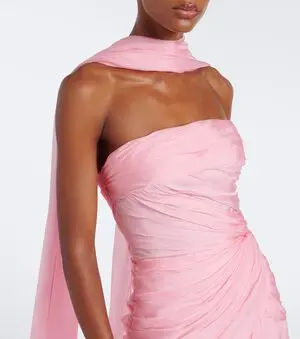 Monique Lhuillier Draped Silk Bustier Gown With Scarf Detail