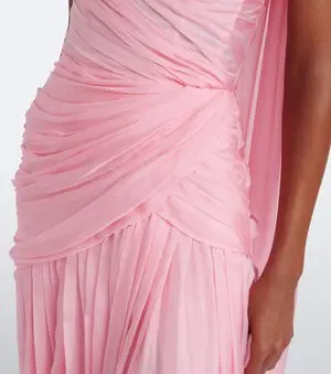 Monique Lhuillier Draped Silk Bustier Gown With Scarf Detail