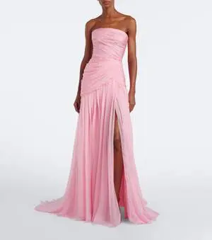 Monique Lhuillier Draped Silk Bustier Gown With Scarf Detail