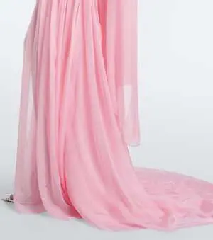 Monique Lhuillier Draped Silk Bustier Gown With Scarf Detail