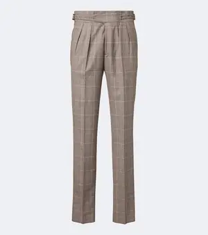 Rubinacci Checked Virgin Wool Straight Leg Trousers - Beige