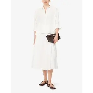 YASMINA Q Soline Pleated Linen-blend Midi Skirt