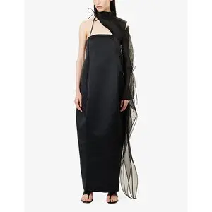 REEM ALKANHAL Half-sleeve Semi-sheer Silk Bolero Top
