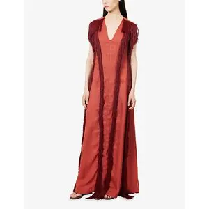 REBIRTH Sleeveless Fringed Woven Maxi Dress - Rust