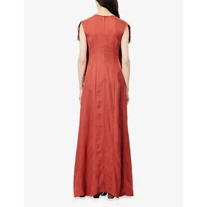 REBIRTH Sleeveless Fringed Woven Maxi Dress - Rust