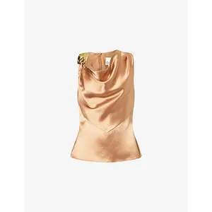 THE DROPPED COLLECTION Cowl-neck Sleeveless Silk Top - Camel