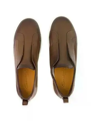 Santoni Cleanic Leather Slip-on Sneakers - Brown