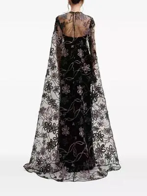 GEMY MAALOUF Cape-back Floral-embroidered Gown