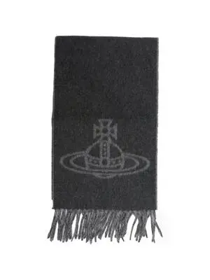 VIVIENNE WESTWOOD Orb-logo Fringed Scarf - Grey