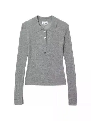 GANNI Crystal-embellished Ribbed-knit Top