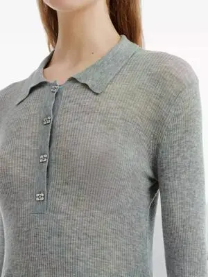 GANNI Crystal-embellished Ribbed-knit Top
