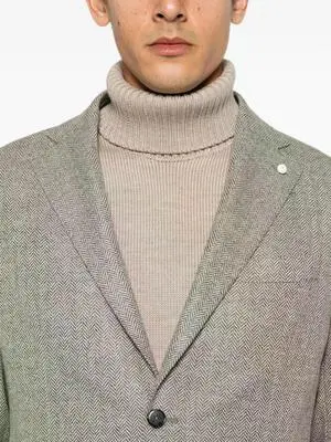 LUIGI BIANCHI Herringbone-pattern Single-breasted Blazer