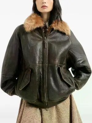 Brunello Cucinelli Vintage-effect Shearling Bomber Jacket With Shiny Zipper Pull