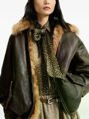 Brunello Cucinelli Vintage-effect Shearling Bomber Jacket With Shiny Zipper Pull