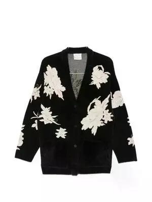 FORTE_FORTE Floral-embroidered Cardigan-style Jacket - Black