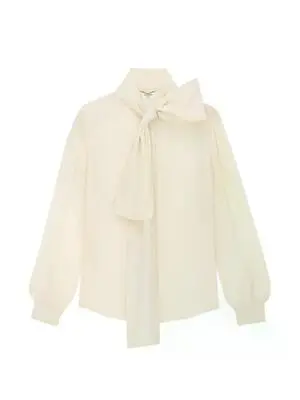 Saint Laurent Lavallière Blouse In Silk Crepe De Chine - Neutrals