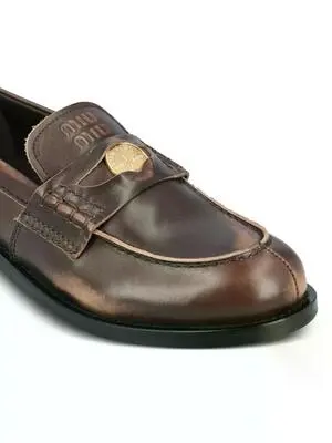 Miu Miu Coin-detail Burnished-leather Loafers