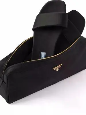 Prada Silk Satin Slippers And Travel Pouch
