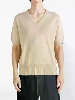 Extreme Cashmere N°490 Martina Short-sleeve V-neck Sweater - Neutrals
