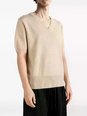 Extreme Cashmere N°490 Martina Short-sleeve V-neck Sweater - Neutrals