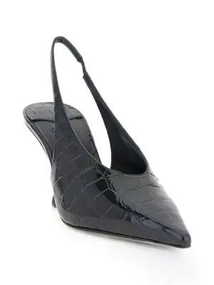 JIMMY CHOO Isa 80 Marine Shiny Croc-embossed Leather Slingbacks