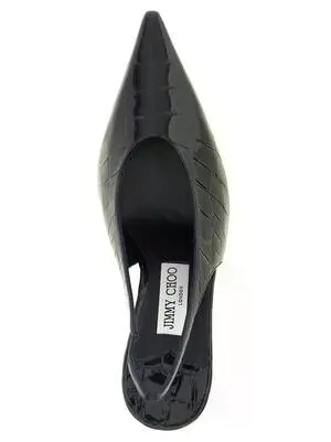 JIMMY CHOO Isa 80 Marine Shiny Croc-embossed Leather Slingbacks