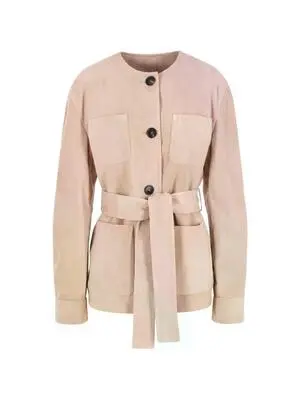 Max Mara Belted Suede Jacket Beige - Neutrals