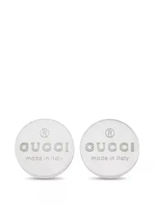 Gucci Sterling Engraved Logo Disc Earrings - Silver