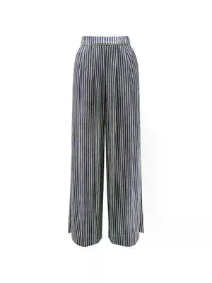 BYE FIRENZE Stripe Print Pleated Wide Leg Trousers
