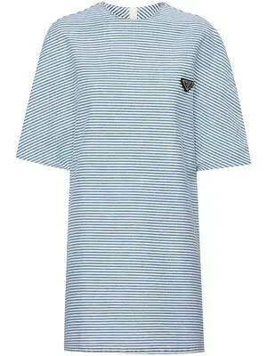 Prada Striped Short-sleeve Denim Dress - Blue