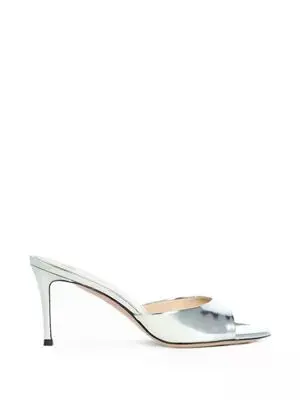 Roberto Festa Tone Leather Patent Finish Boa Heeled Mules - Silver
