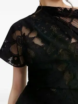 GEMY MAALOUF Asymmetrical-neckline Lace-overlay Dress - Black