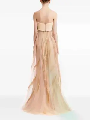 GEMY MAALOUF Feather-embroidered Strapless Dress