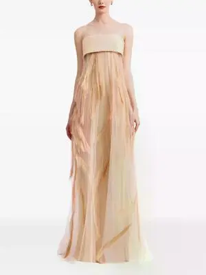 GEMY MAALOUF Strapless Feather-embroidered Gown