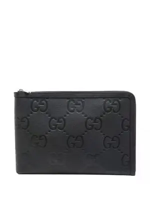 Gucci Jumbo Gg Calfskin Clutch Bag - Black