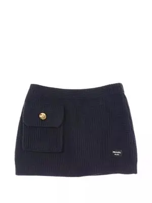 Prada Wool Knit Mini Skirt With Logo Detail - Blue