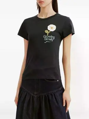 GANNI Crochet-patch Logo-print T-shirt