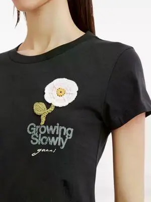 GANNI Crochet-patch Logo-print T-shirt