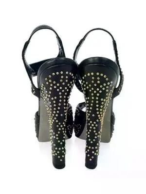 SERGIO ROSSI Leather Gold-tone Studded Platform Sandals