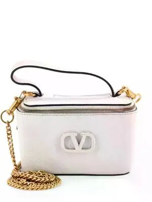 Valentino Garavani Vlogo Top Handle Vanity Case Leather Shoulder Bag - White