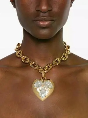 Alessandra Rich Crystal Embellished Heart Pendant Necklace - Gold