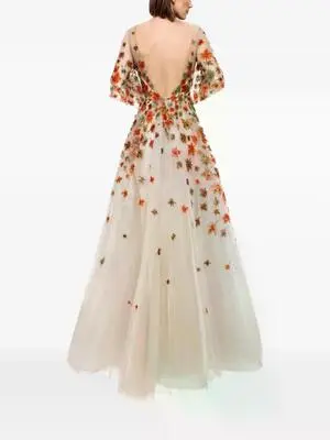 GEMY MAALOUF Leaf-embroidered Open-back Dress