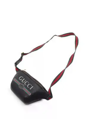 Gucci 2000-2015 Small Grained Calfskin Web Logo Belt Bag - Black