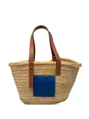 Loewe 2019 Medium Raffia Anagram Basket Tote Bag - Neutrals